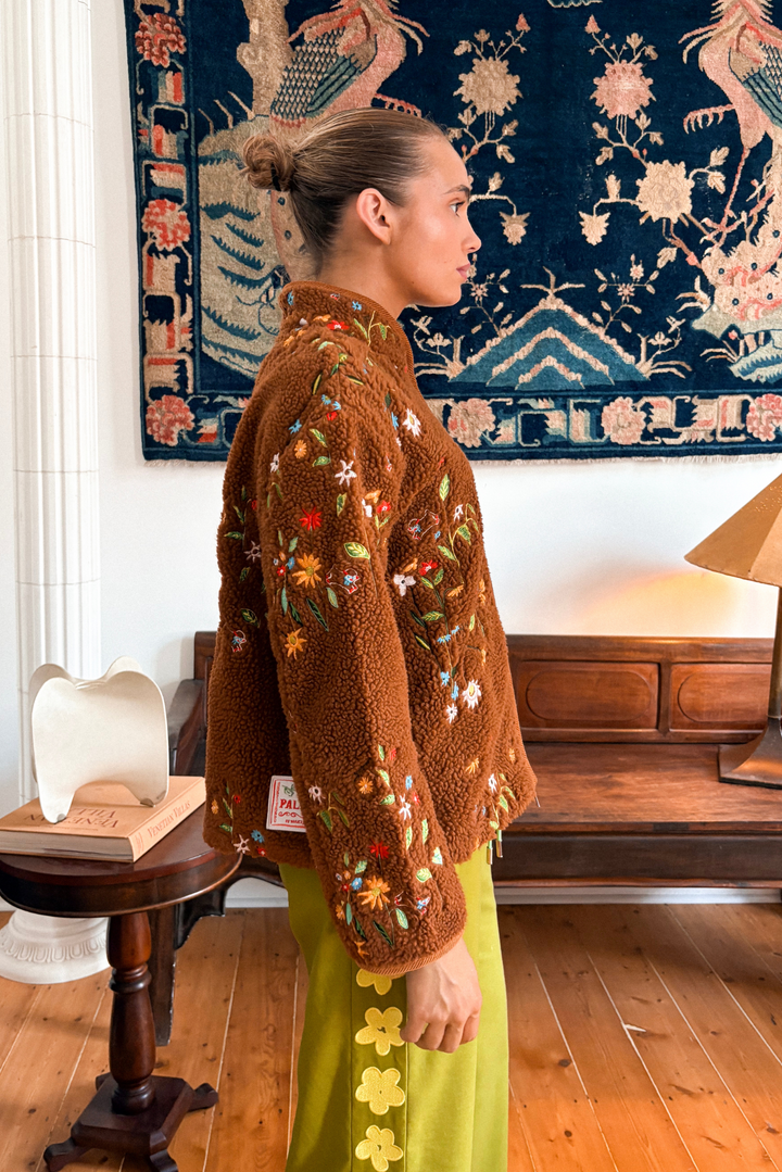 EMBROIDERED FLEECE JACKET - CHOCOLATE GARDEN – Variety Hour Studio